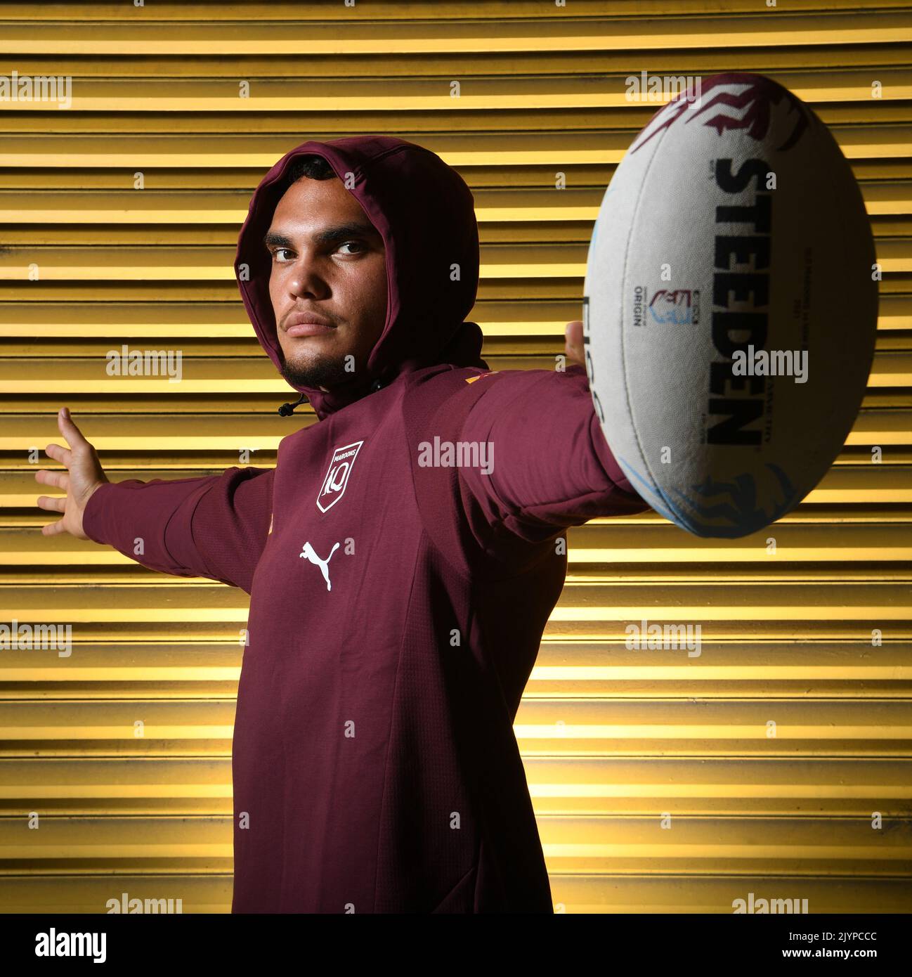 Xavier Coates is seen posing for a photograph at Suncorp Stadium after ...