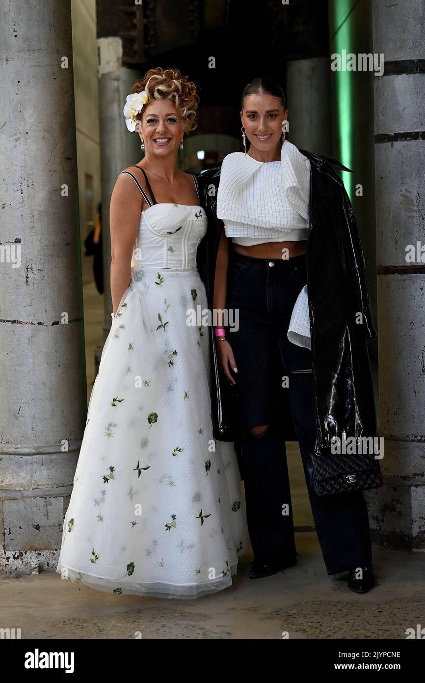 (L-R) Claudia Reale (wearing Asilio) and Hannah Abdrabou (wearing Toni ...