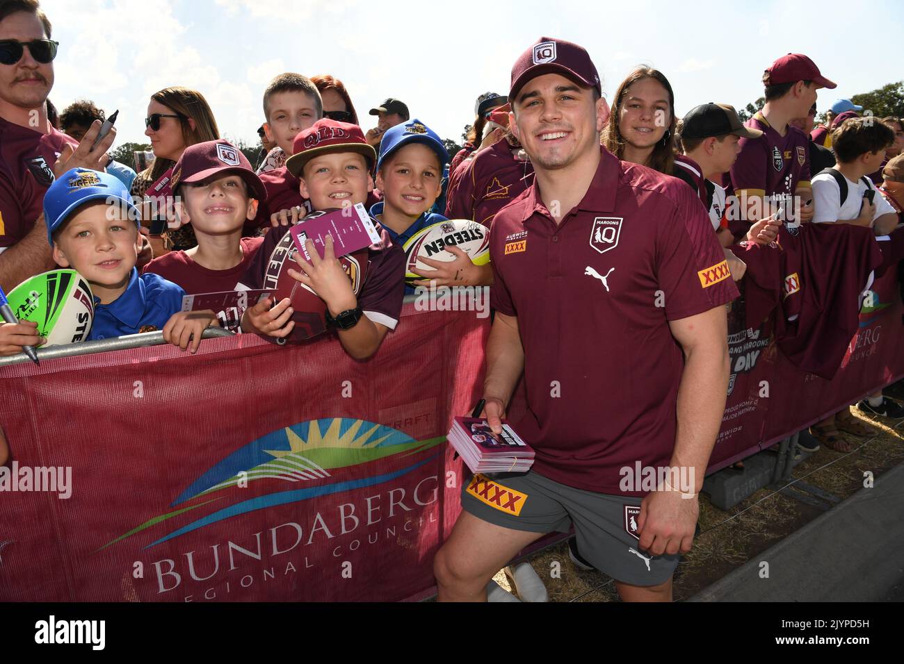 Reed Mahoney (right) is seen with fans during the Queensland Maroons ...