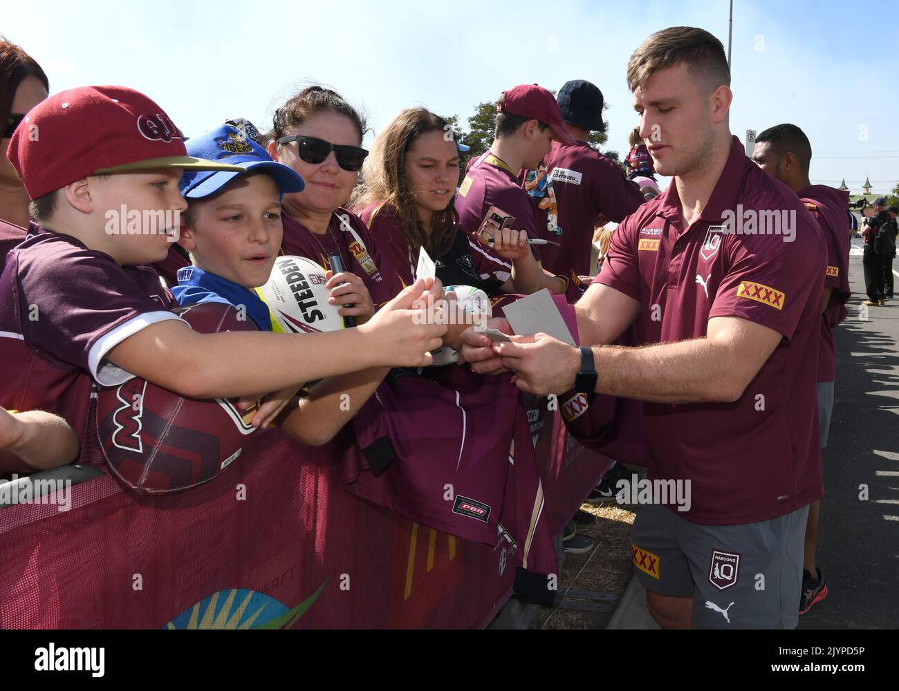 Jai Arrow (right) is seen with fans during the Queensland Maroons State ...