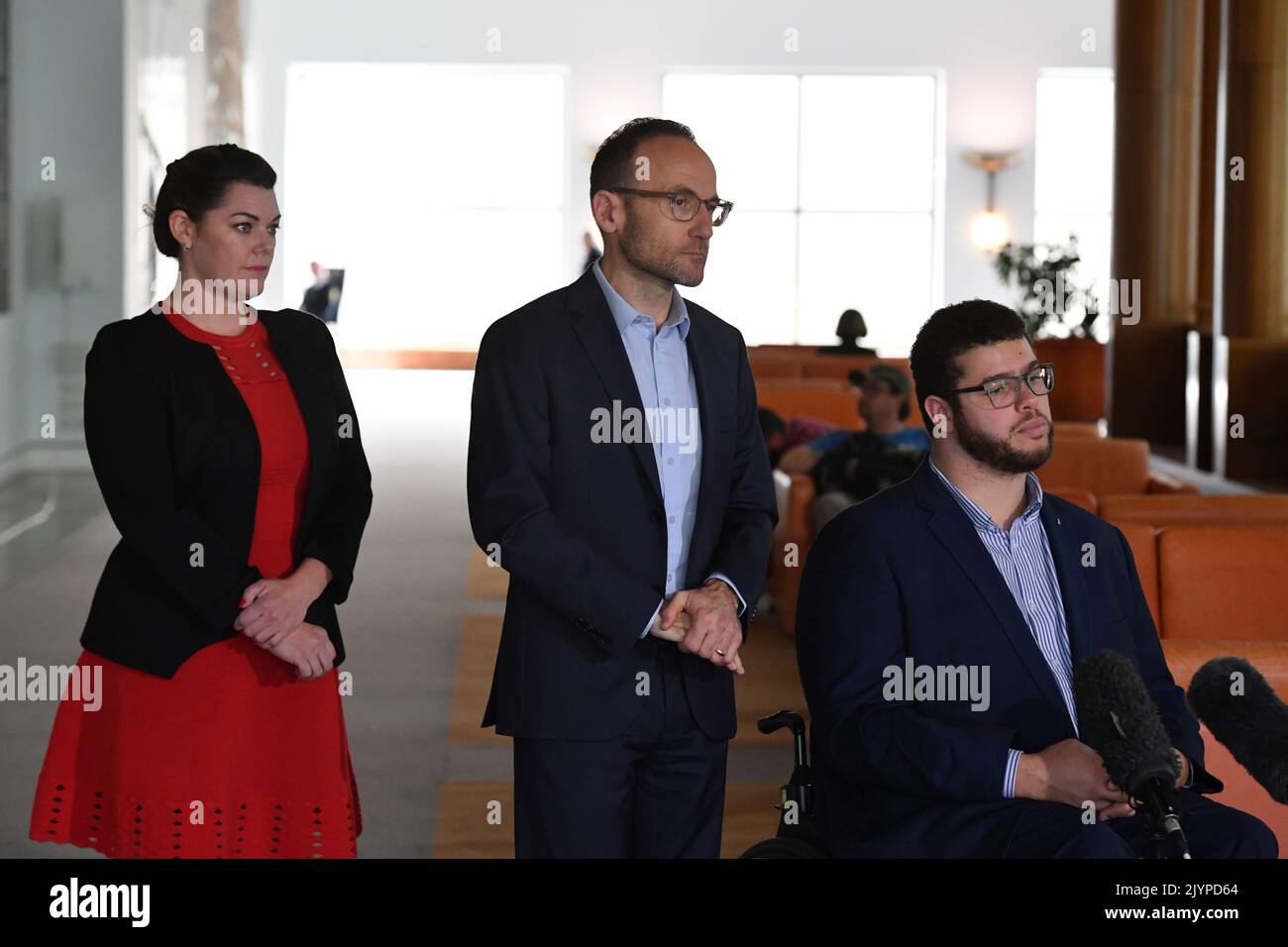 Greens Senator Sarah Hanson-Young, Greens leader Adam Bandt and Greens ...