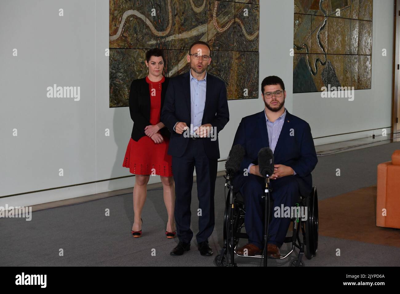 Greens Senator Sarah Hanson-Young, Greens leader Adam Bandt and Greens ...