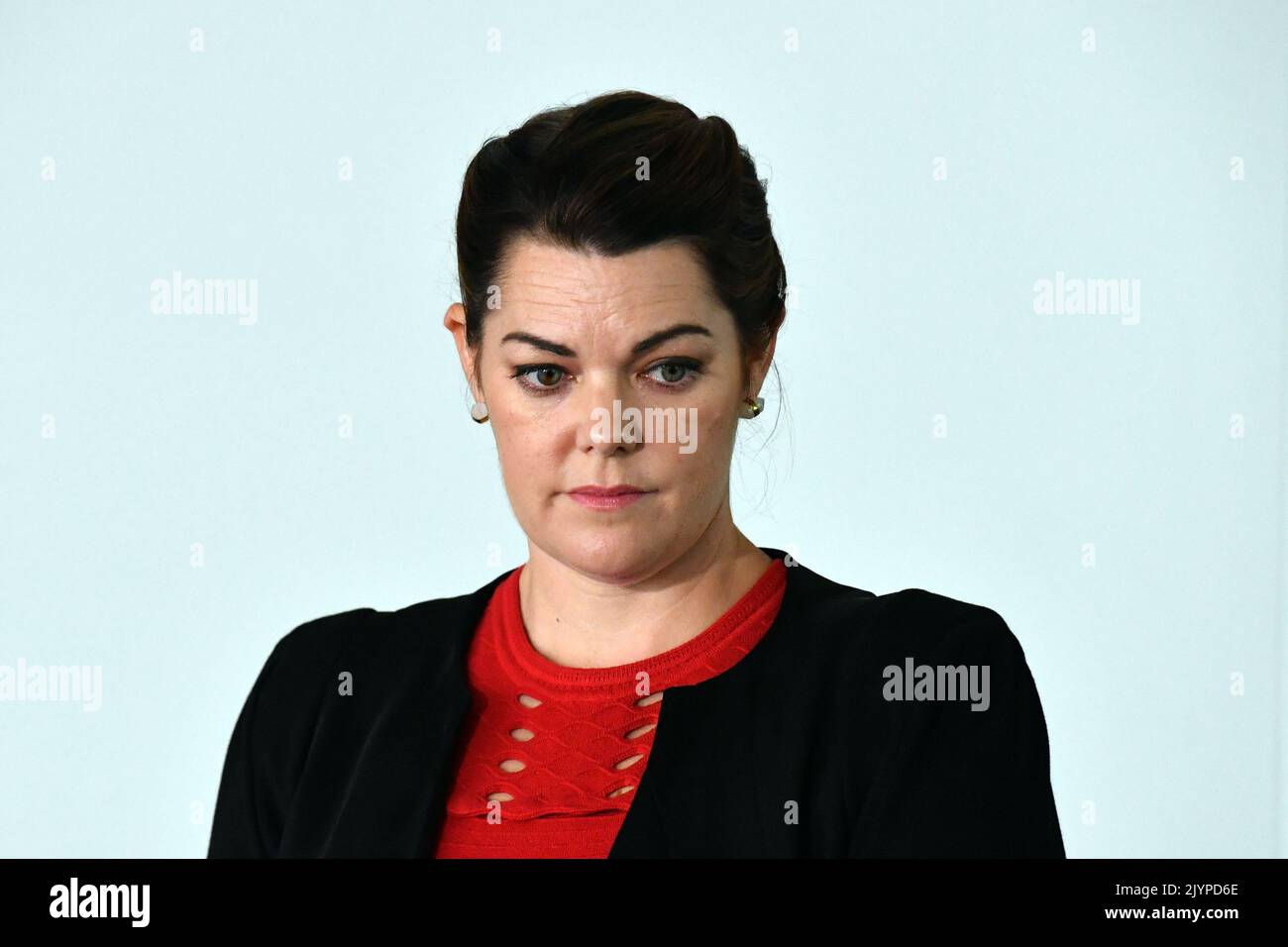 Greens Senator Sarah Hanson-Young at a press conference at Parliament ...