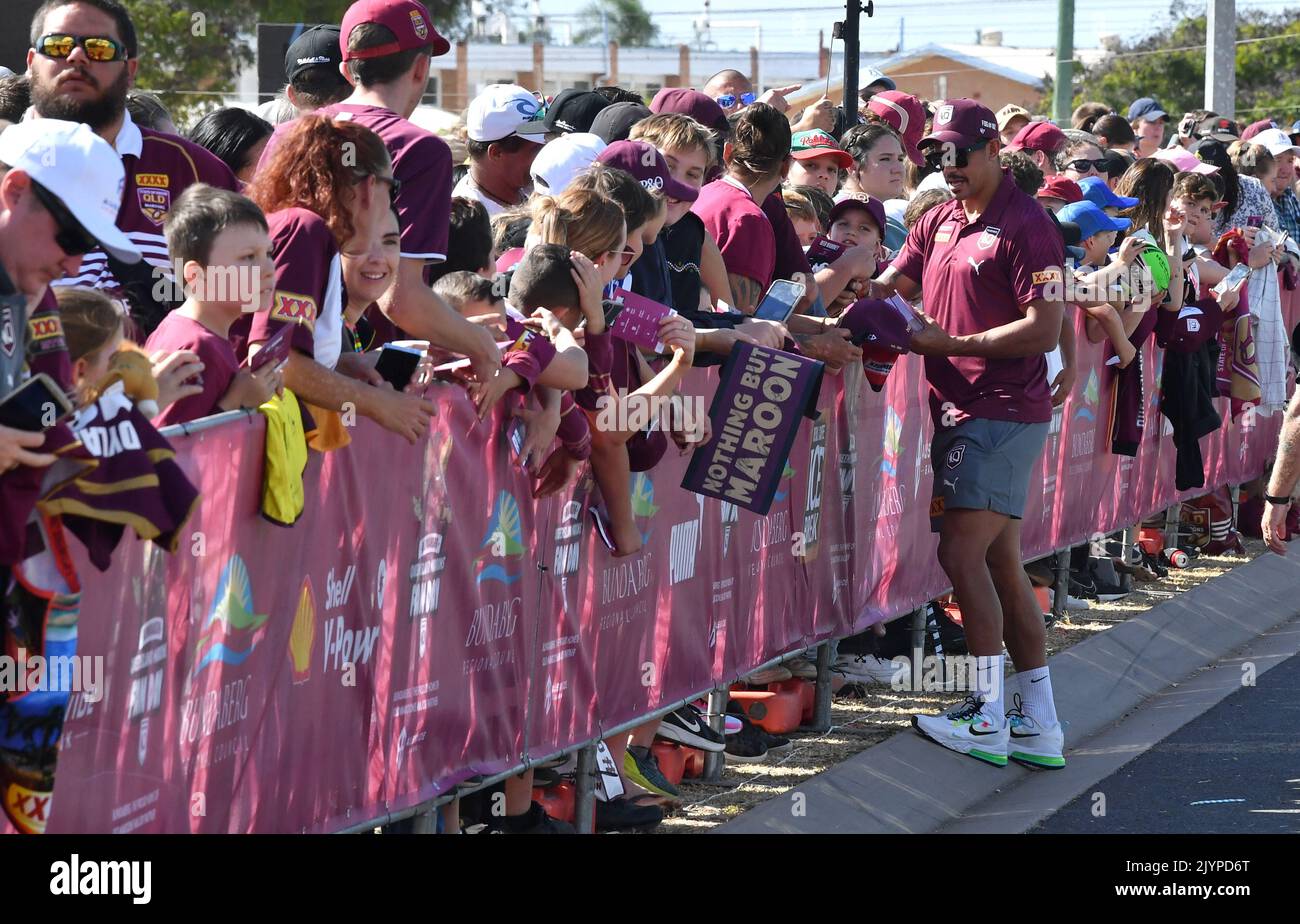 Dane Gagai (right) is seen with fans during the Queensland Maroons ...