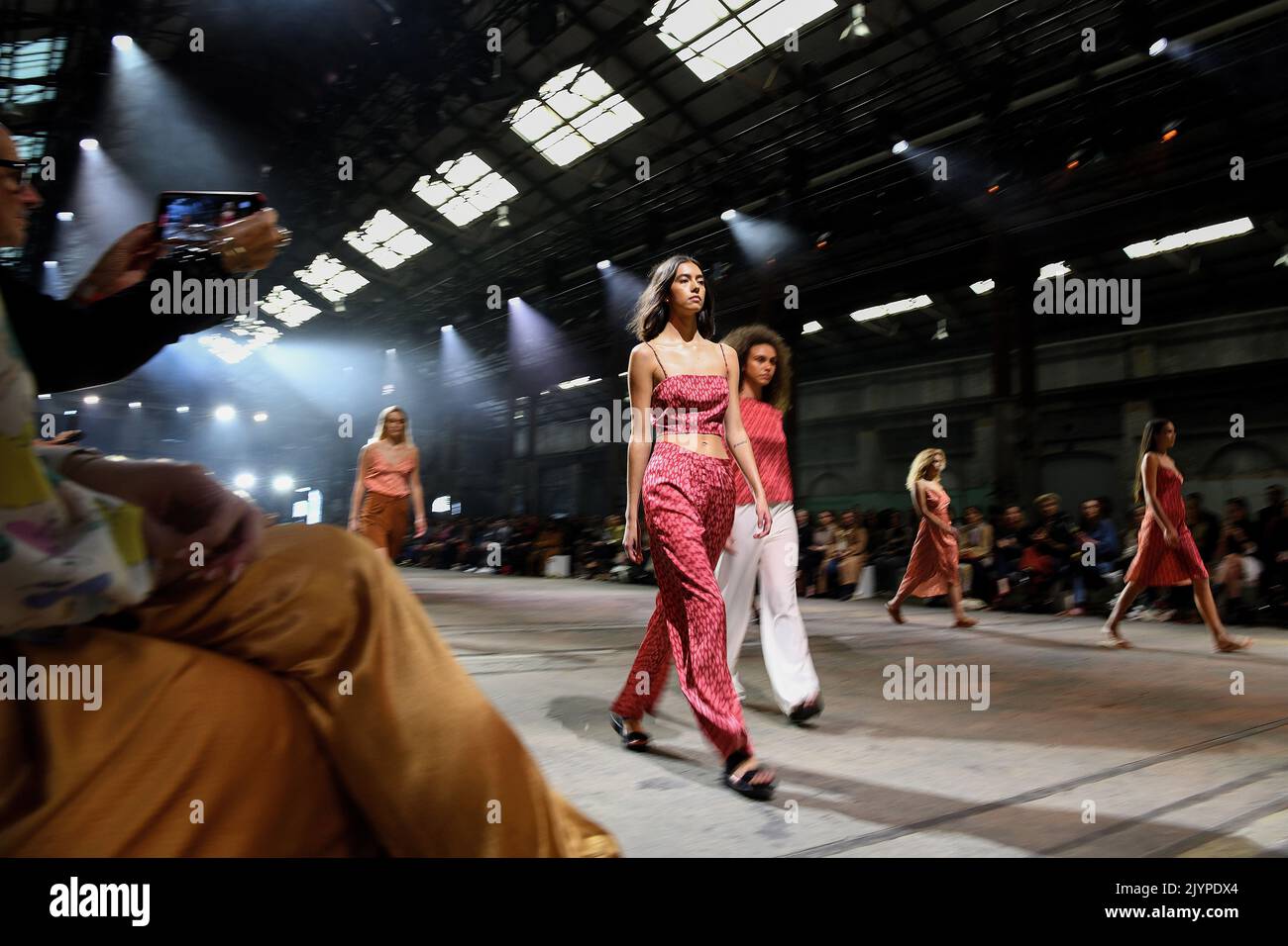 Models walk the runway during the First Nations Fashion + Design show ...