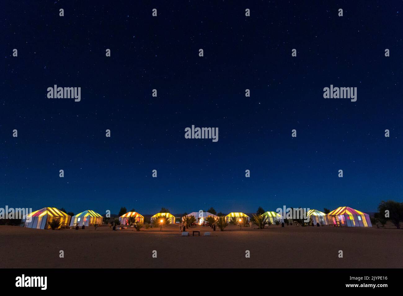 Hayma camp at night, Merzouga, Morocco, Sahara desert Stock Photo - Alamy