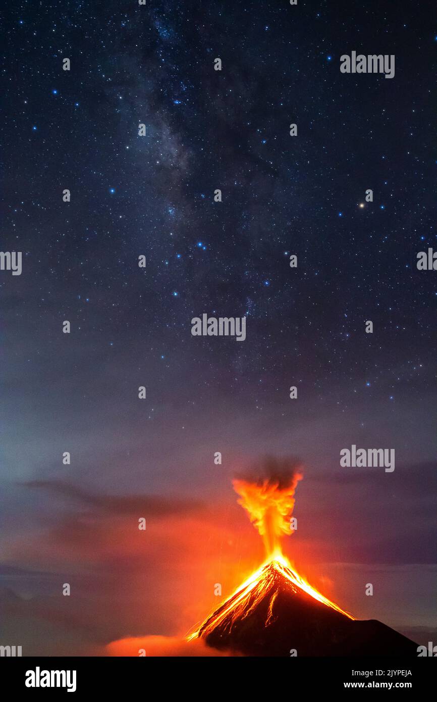 Volcán de Fuego (Volcano of fire) eruption at night, Sierra Madre de ...