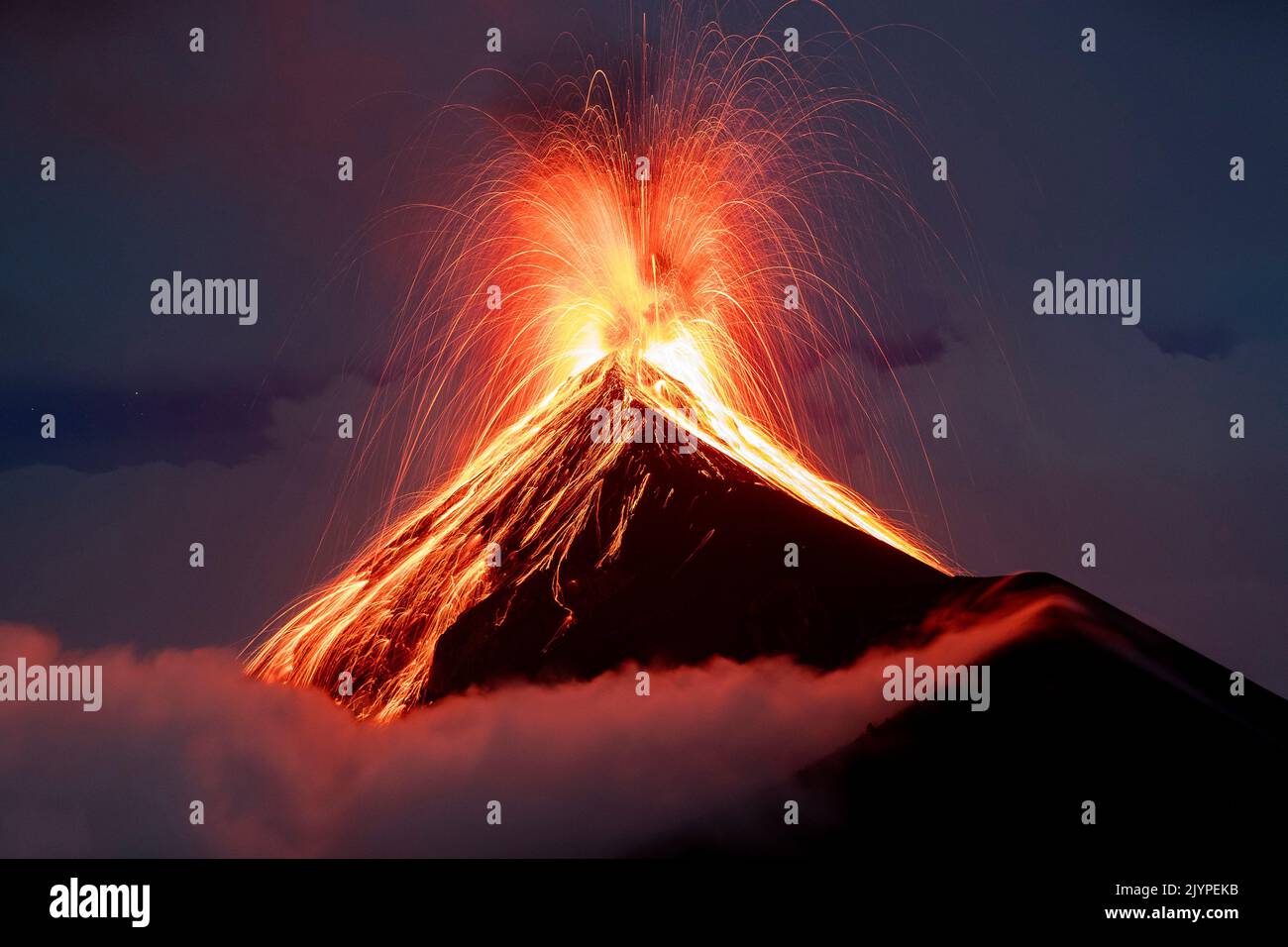Volcán de Fuego (Volcano of fire) eruption at night, Sierra Madre de ...