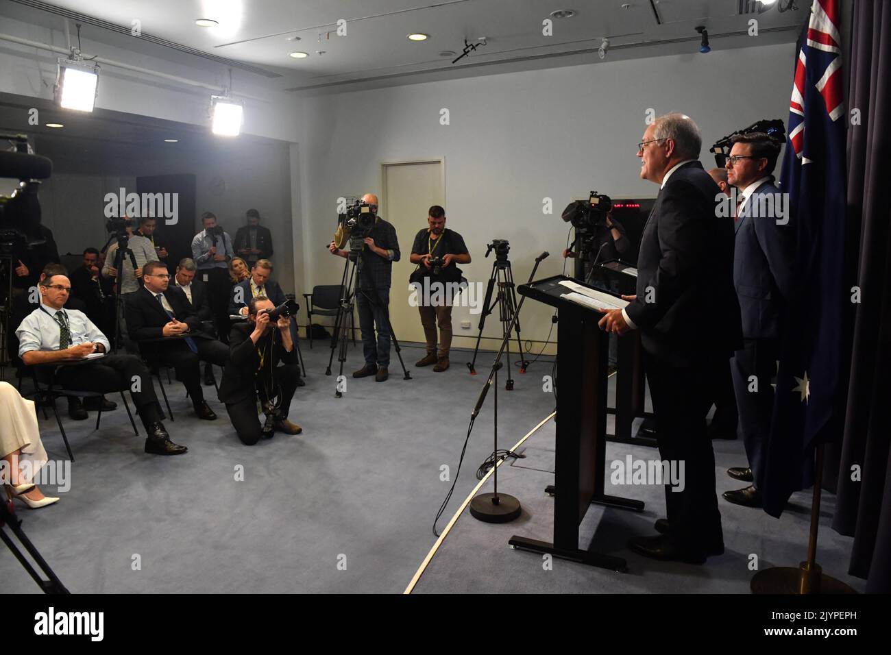 Prime Minister Scott Morrison at a press conference at Parliament House ...
