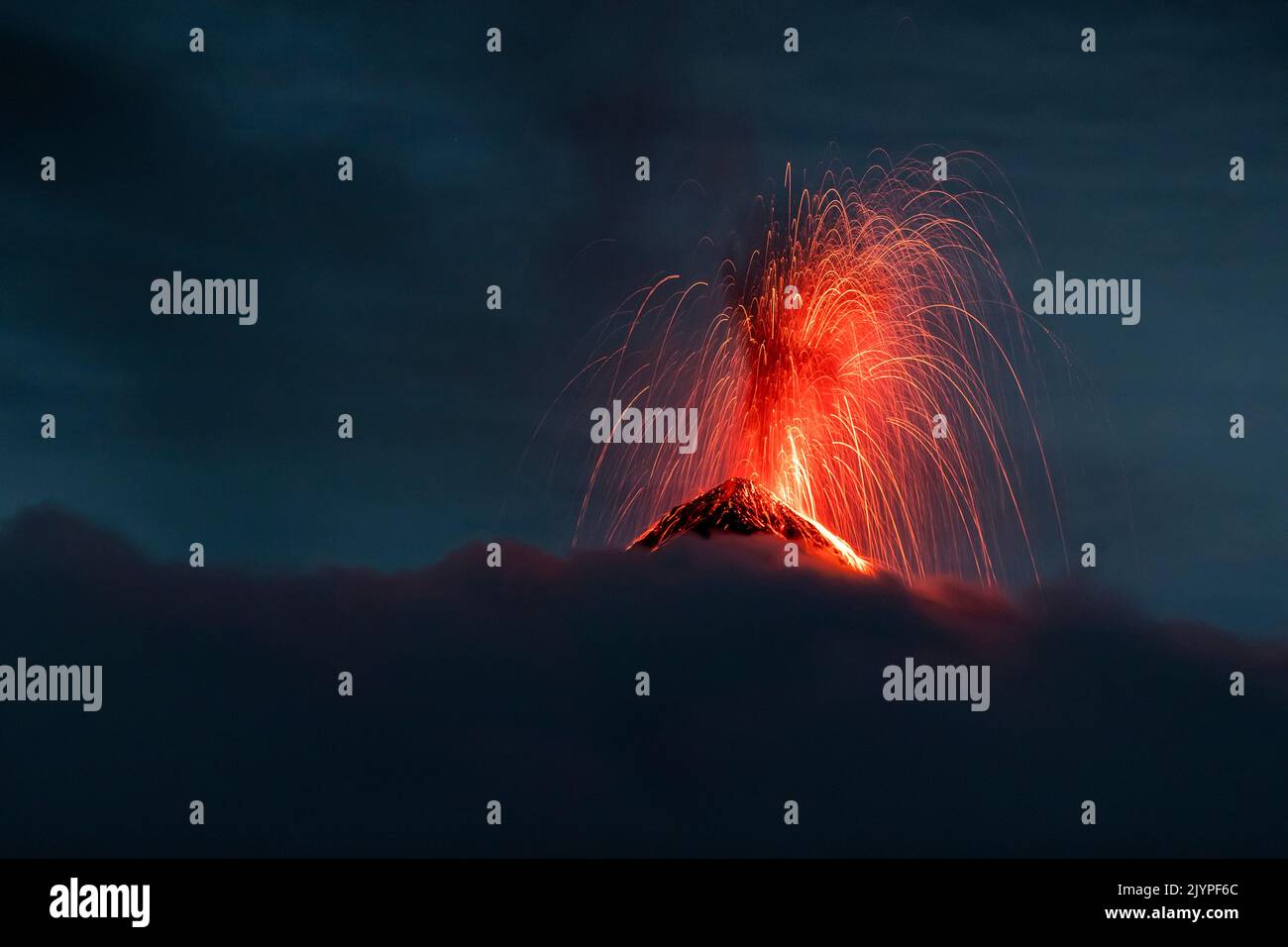 Volcán de Fuego (Volcano of fire) eruption at night, Sierra Madre de ...