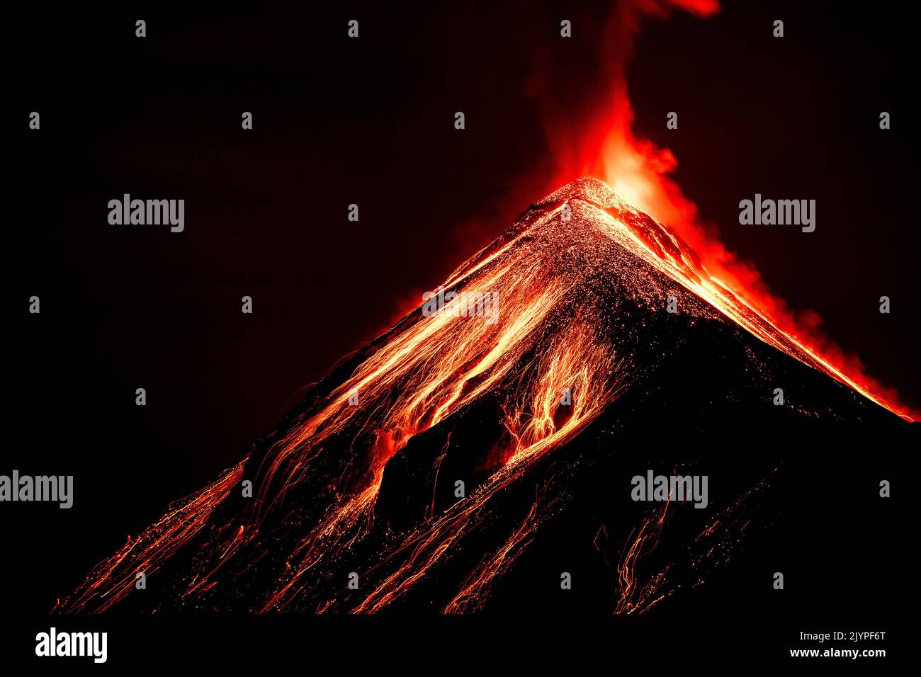 Volcán de Fuego (Volcano of fire) eruption at night, Sierra Madre de ...