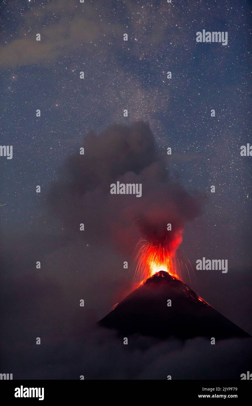 Volcán de Fuego (Volcano of fire) eruption at night, Sierra Madre de ...
