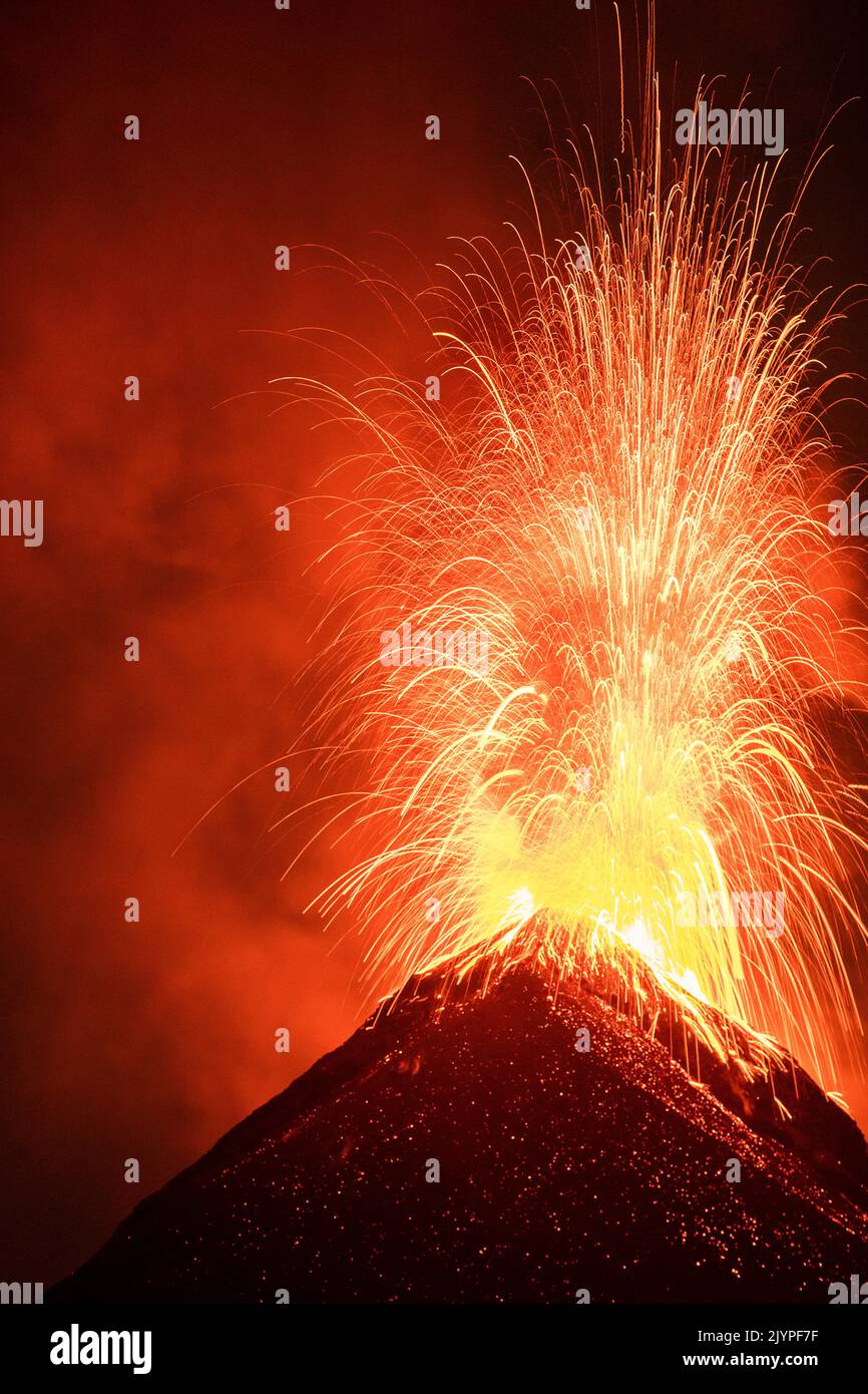 Volcán de Fuego (Volcano of fire) eruption at night, Sierra Madre de ...