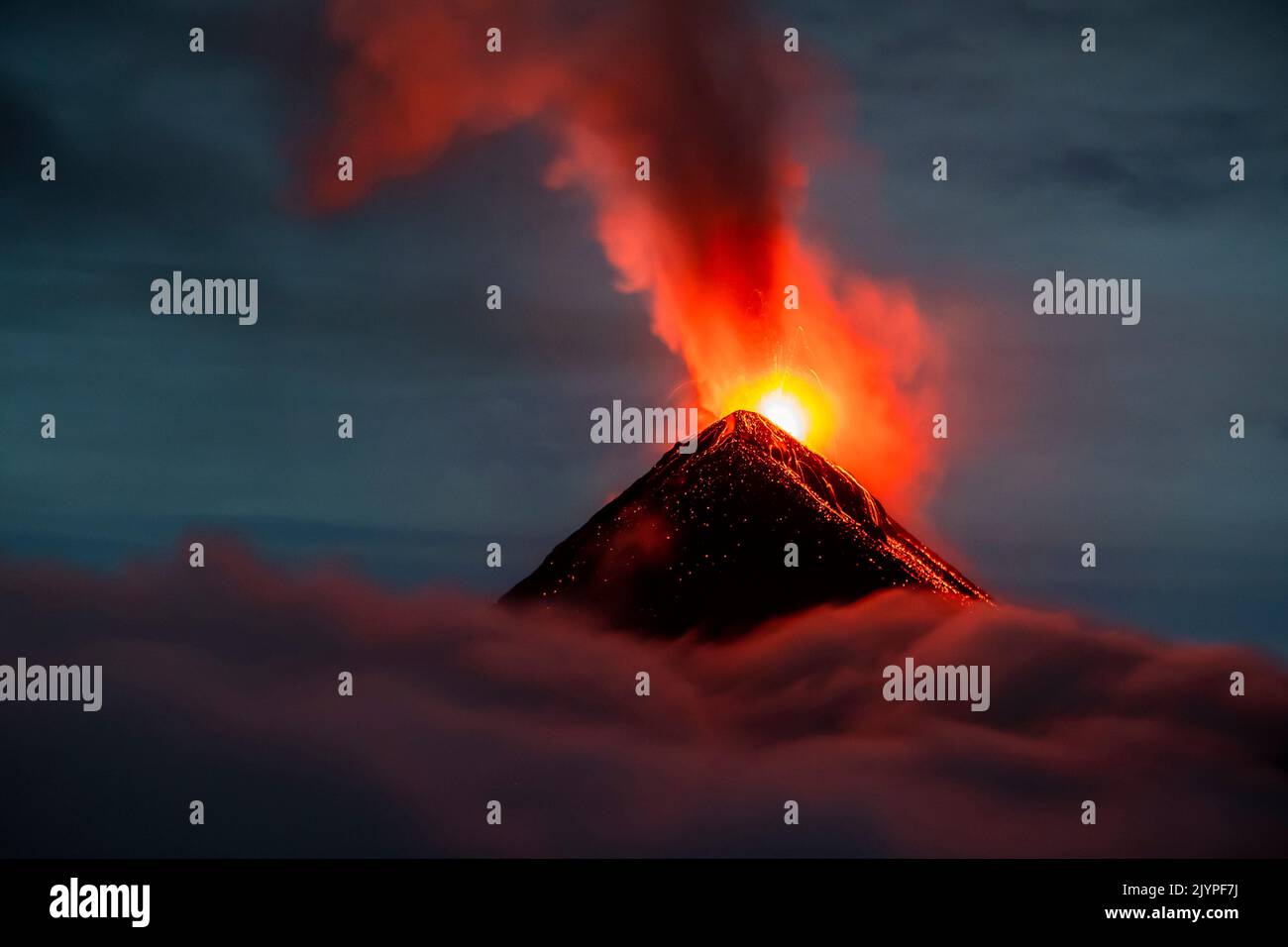 Volcán de Fuego (Volcano of fire) eruption at night, Sierra Madre de ...
