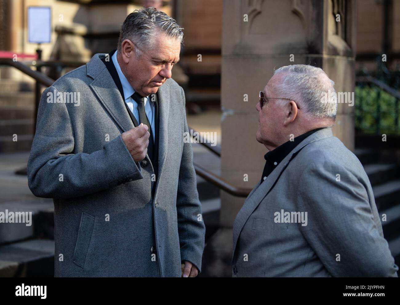 Ray Hadley and mourners outside the Cathedral before the State Funeral ...