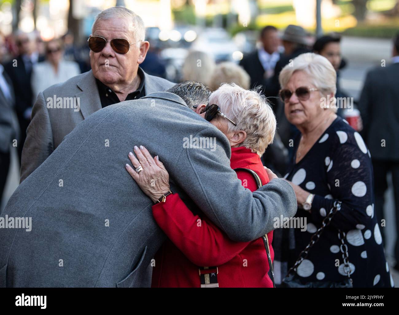 Ray Hadley and mourners outside the Cathedral before the State Funeral ...