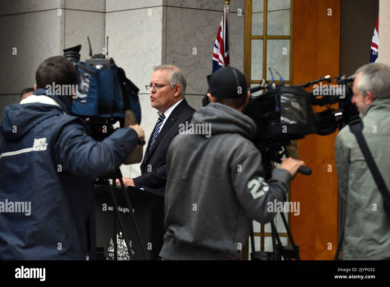 Prime Minister Scott Morrison at a press conference after a National ...