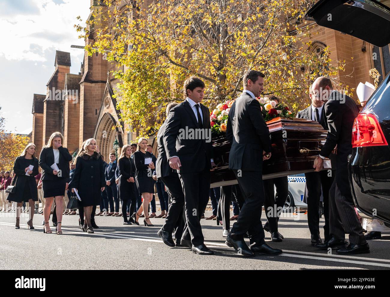 The funeral procession carrying the casket of Bob Fulton leaves the ...