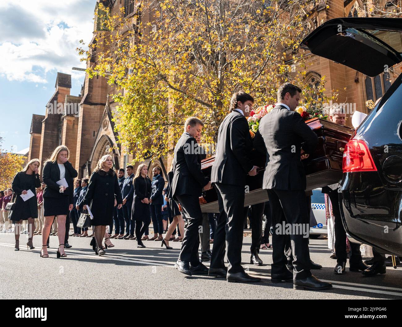 The funeral procession carrying the casket of Bob Fulton leaves the ...
