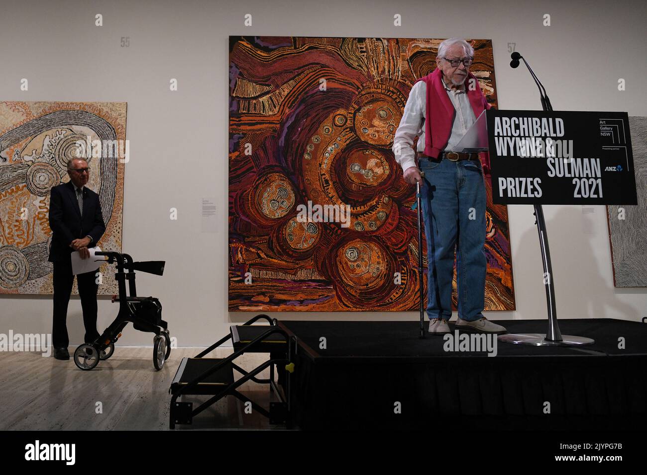 Guy Warren (right) speaks during the announcement of the 2021 Archibald ...