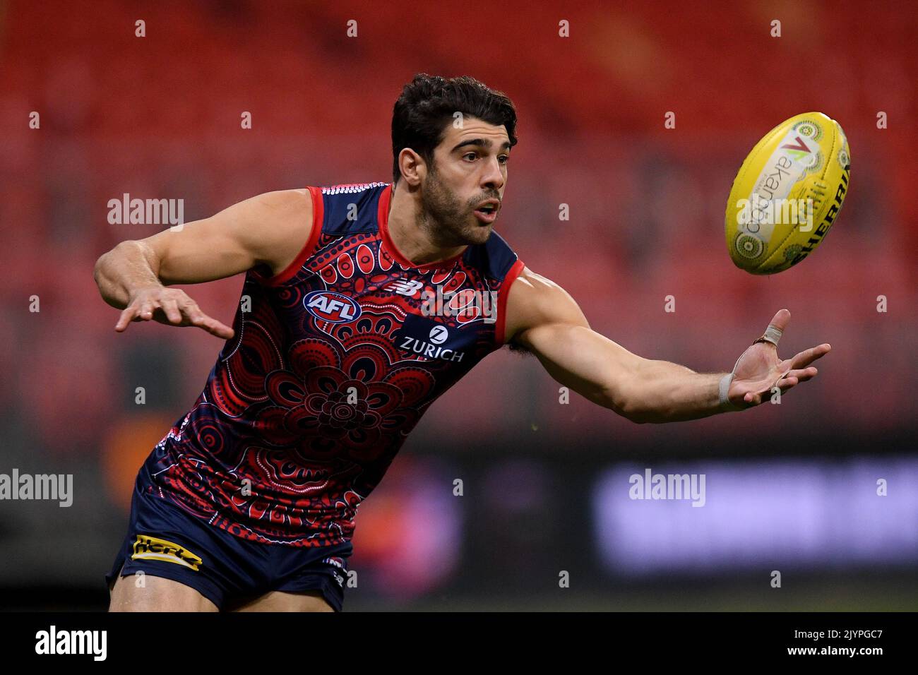Christian Petracca of the Demons controls the ball during the Round 12 ...