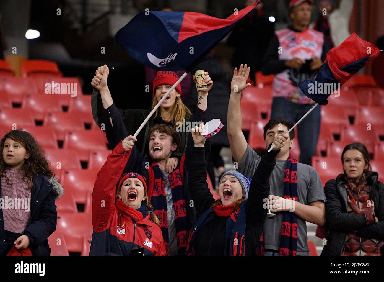 Deomons supporters are seen in the crowd during the Round 12 AFL match ...
