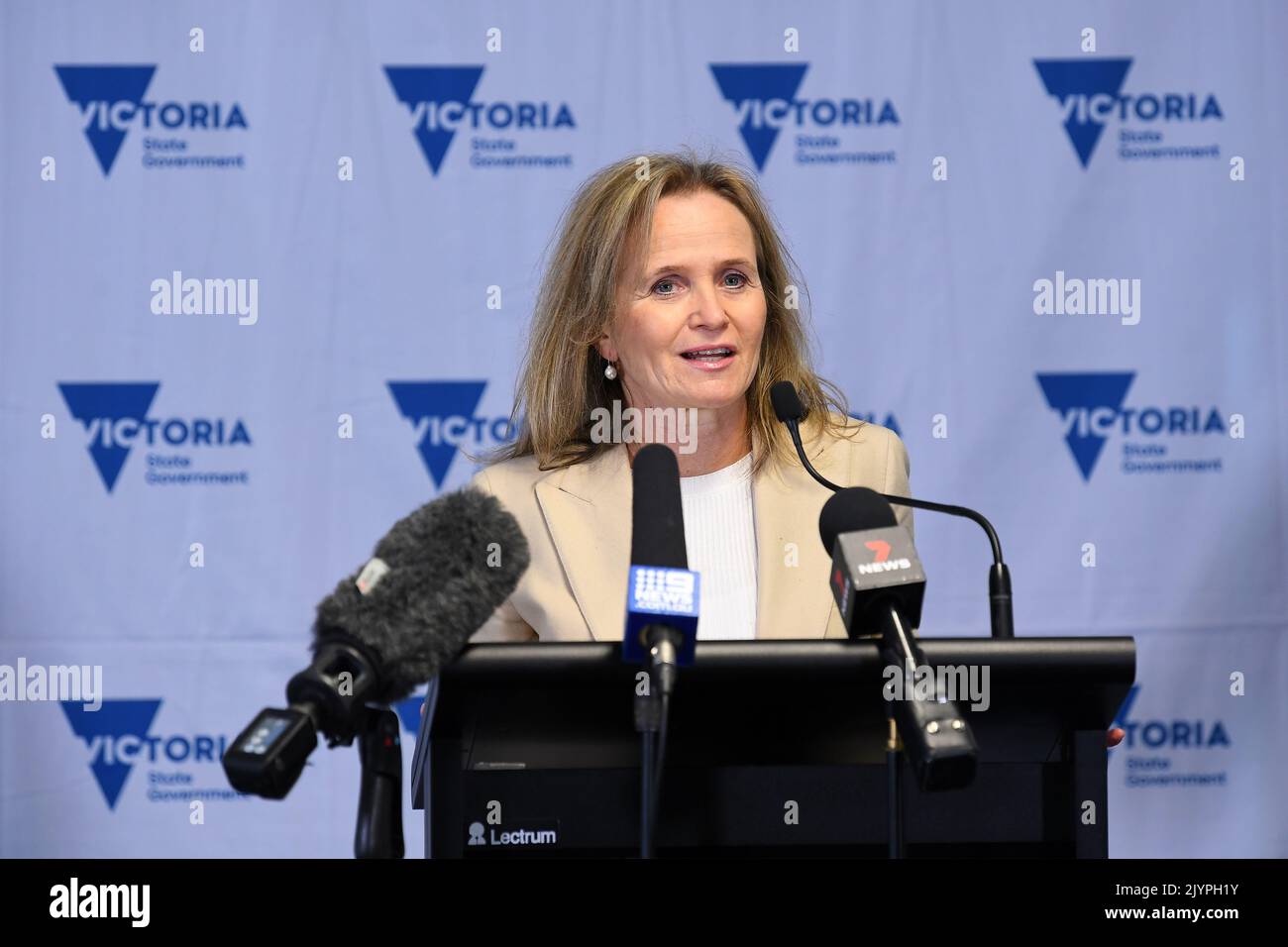 Professor Sharon Lewin addresses the media during a press conference in ...