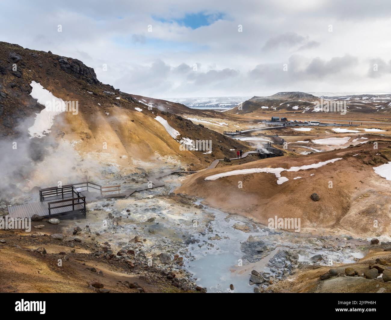 Geothermal area Seltun during winter, Reykjanes, Iceland. Geothermal ...