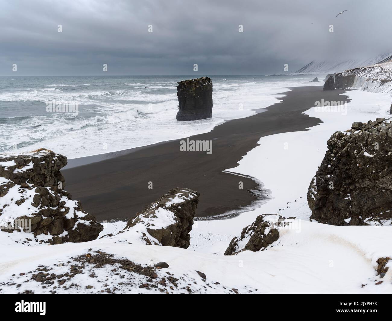 Coastline in the eastern fjords in Iceland. Coastline near Lon during ...