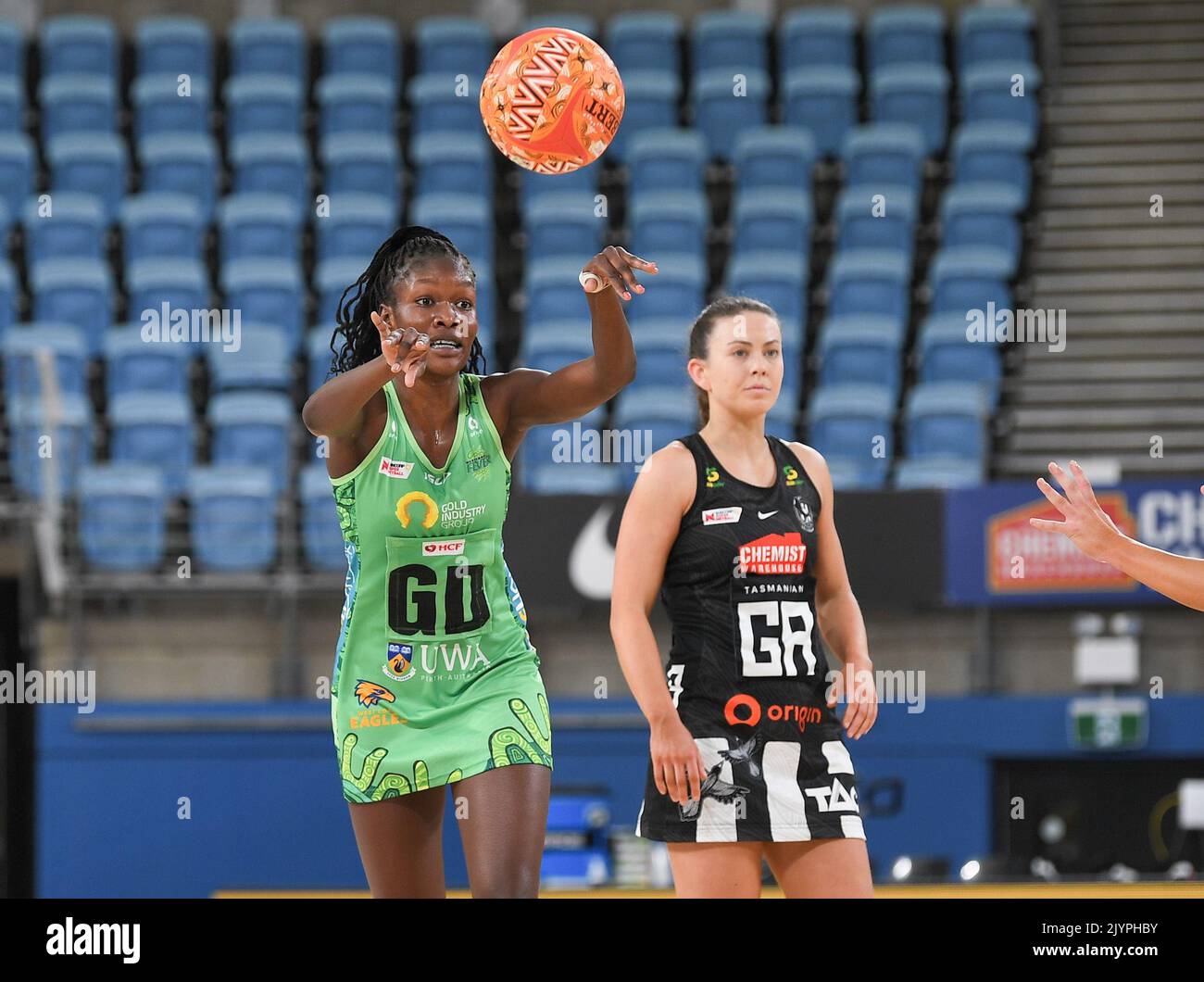 Sunday Aryang of West Coast Fever during the Round 6 Super Netball ...