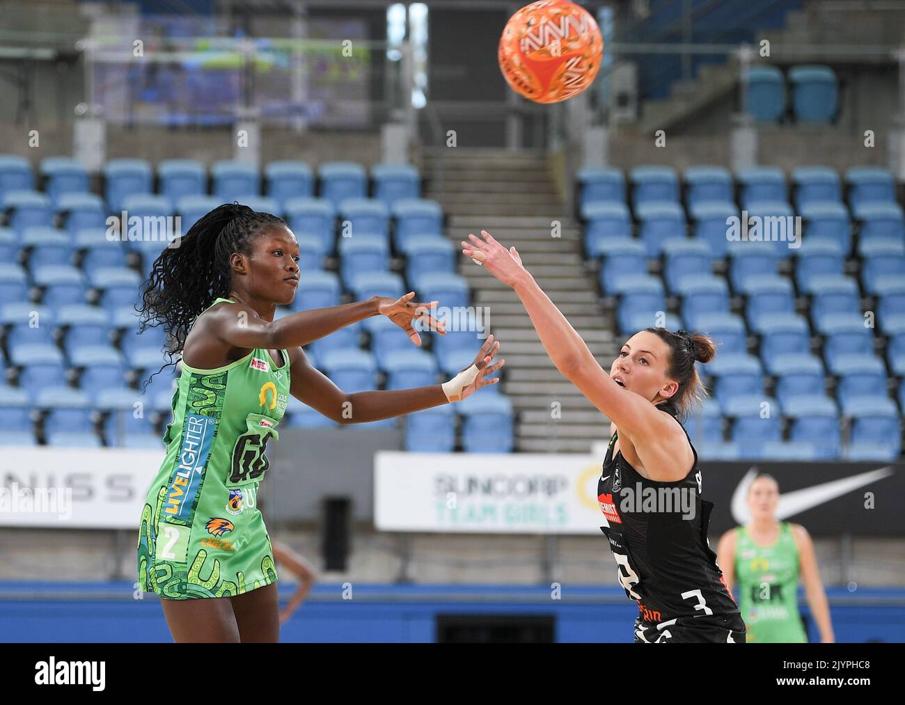 Sunday Aryang of West Coast Fever and Kelsey Browne of the Magpies ...