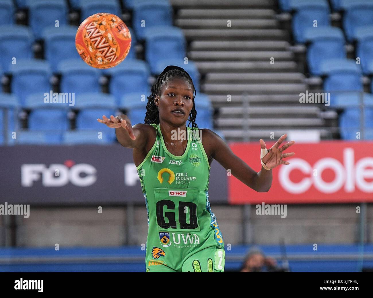 Sunday Aryang of West Coast Fever in action during the Round 6 Super ...