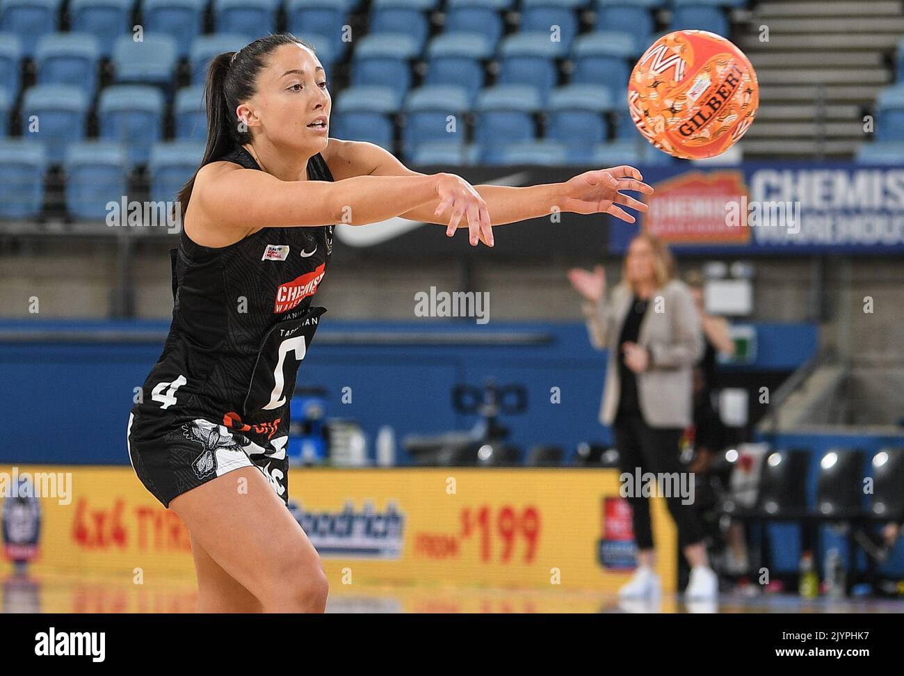 Molly Jovic of the Magpies in action during the Round 6 Super Netball ...