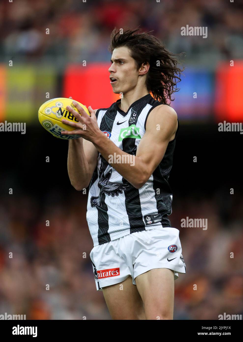 Caleb Poulter of the Magpies during the Round 12 AFL match between the ...