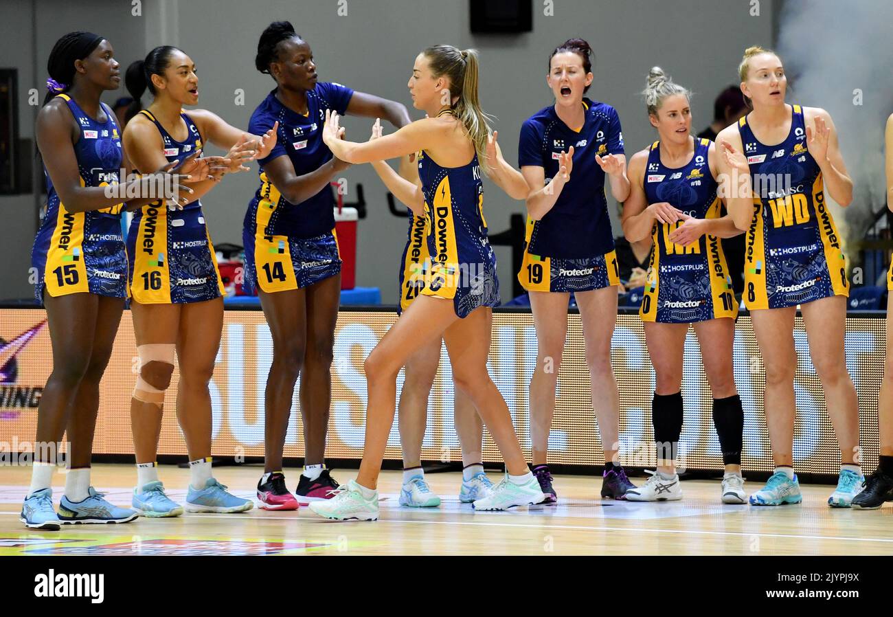 Cara Koenen (centre) of the Lightning is seen with team mates during ...