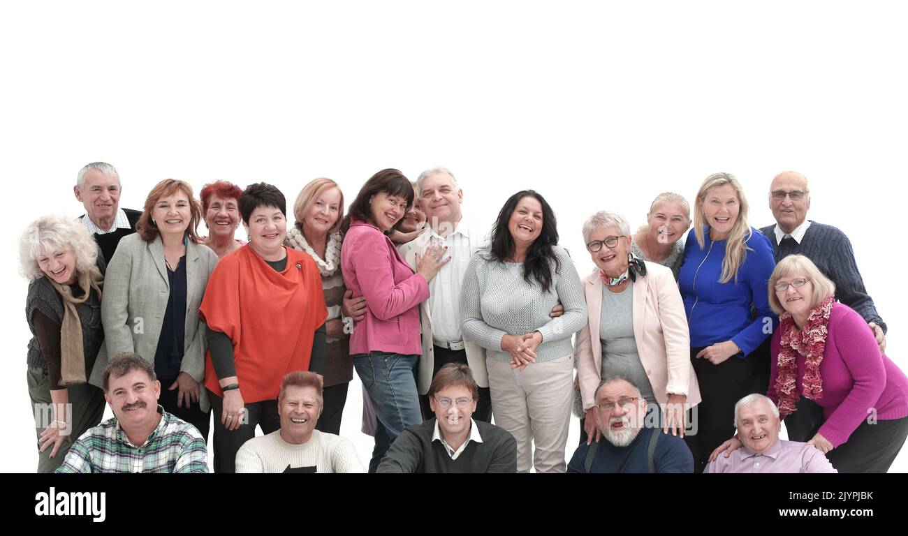 Group of happy elderly people standing and sitting isolated over a ...