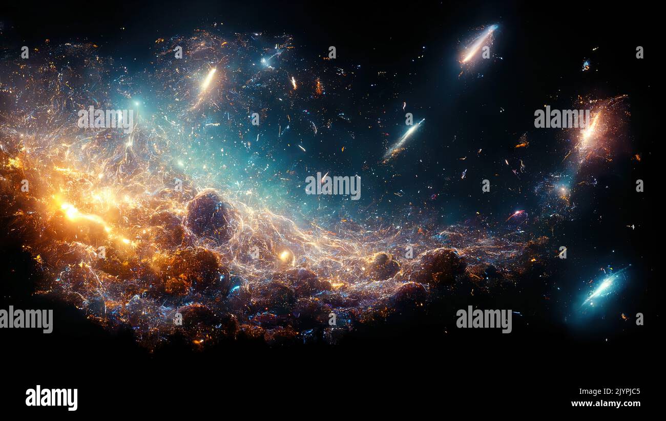 fantastic abstract space landscape with nebulae and stars on black ...