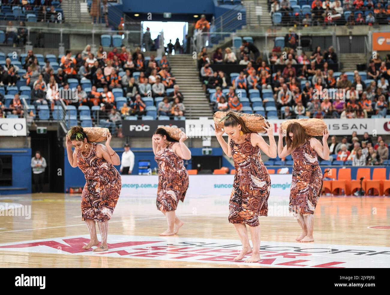 An aboriginal dance at half time during the Round 6 Super Netball match ...