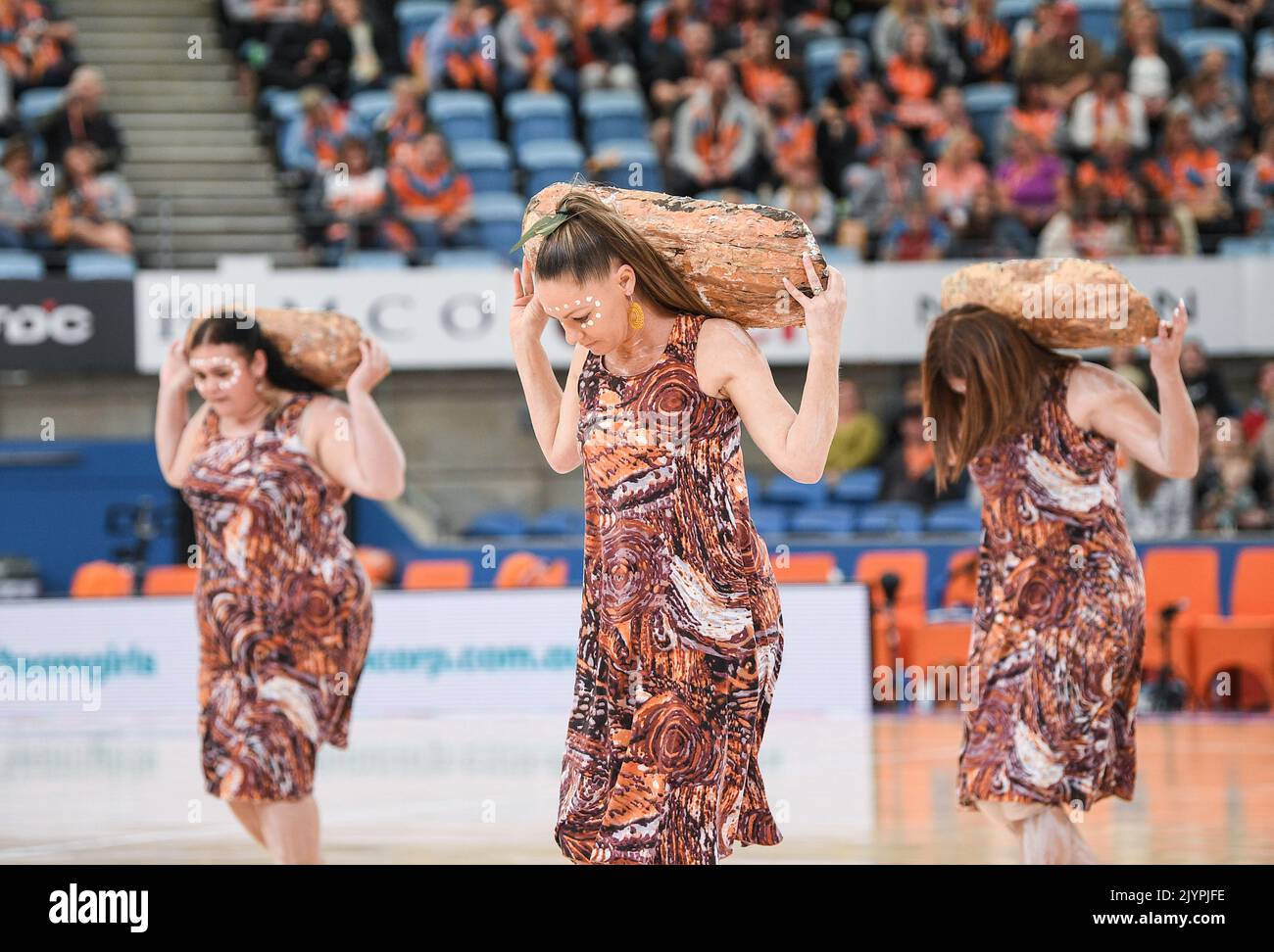 An aboriginal dance at half time during the Round 6 Super Netball match ...