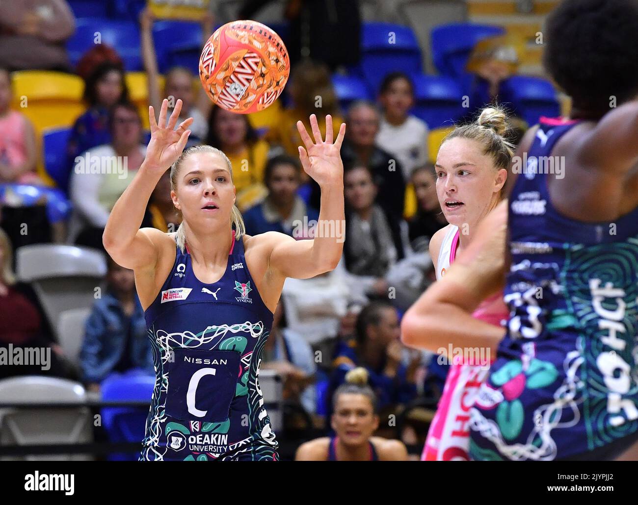 Kate Moloney (left) of the Vixens in action during the Round 6 Super ...