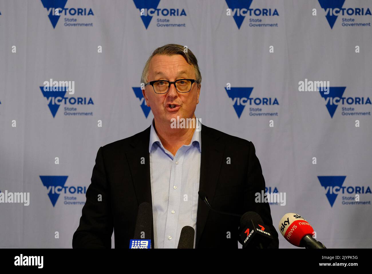 Victorian Minister for Health Martin Foley speaks to the media during a ...