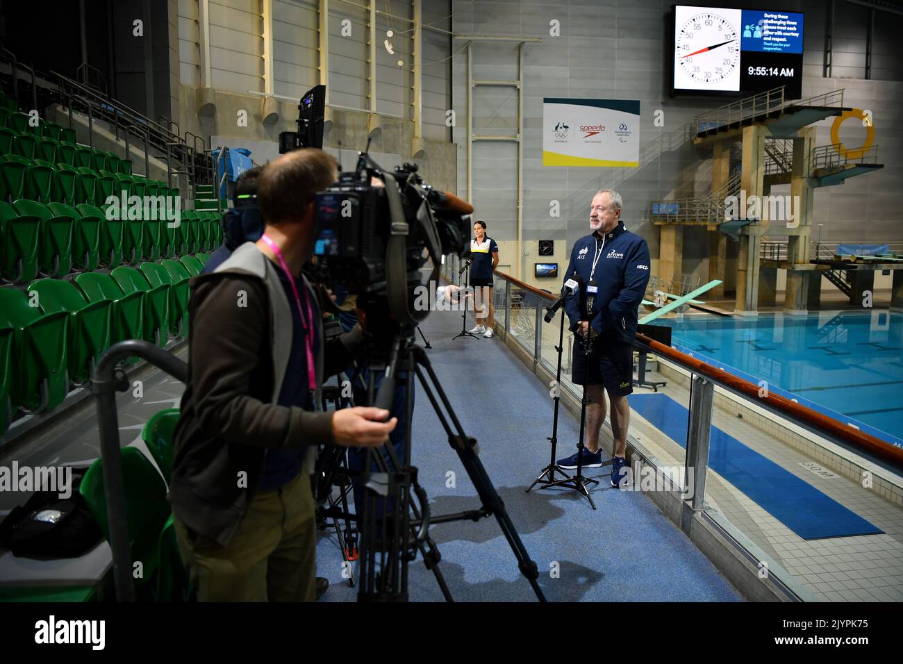 Diving Australia General Manager Steve Foley speaks to media during an ...