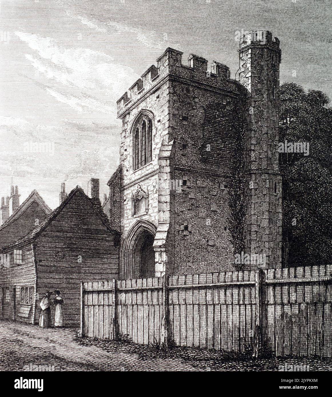 A historical view of the gateway of Barking Abbey, Barking, Essex ...