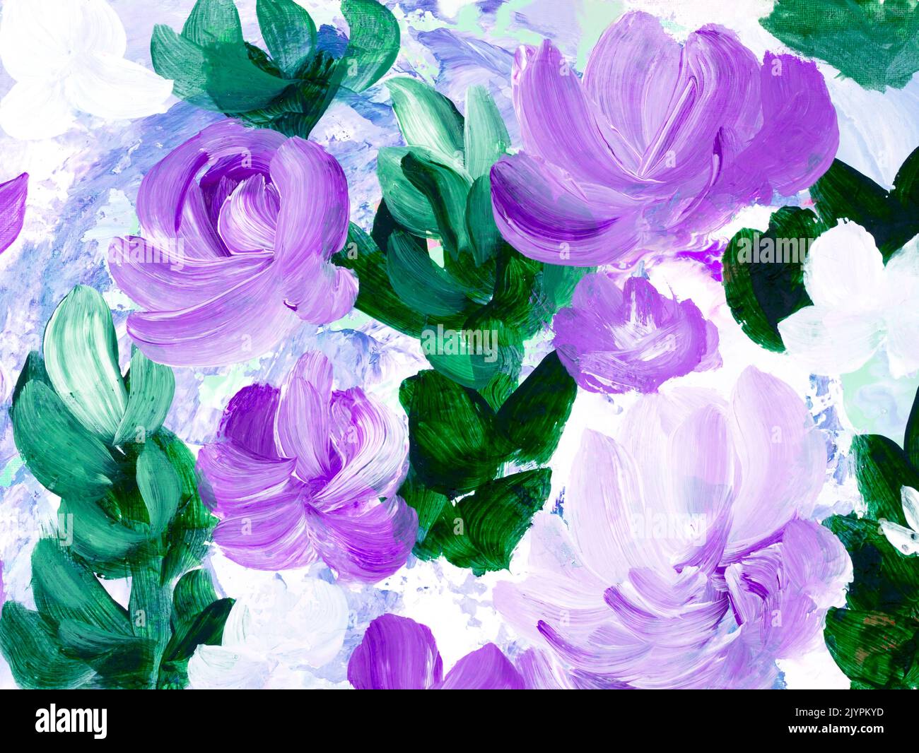 Abstract painting purple flowers, original hand drawn, impressionism ...