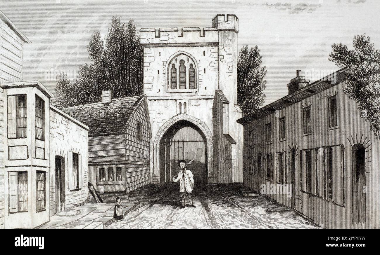 A historical view of an ancient gateway, Barking, Essex, called the ...