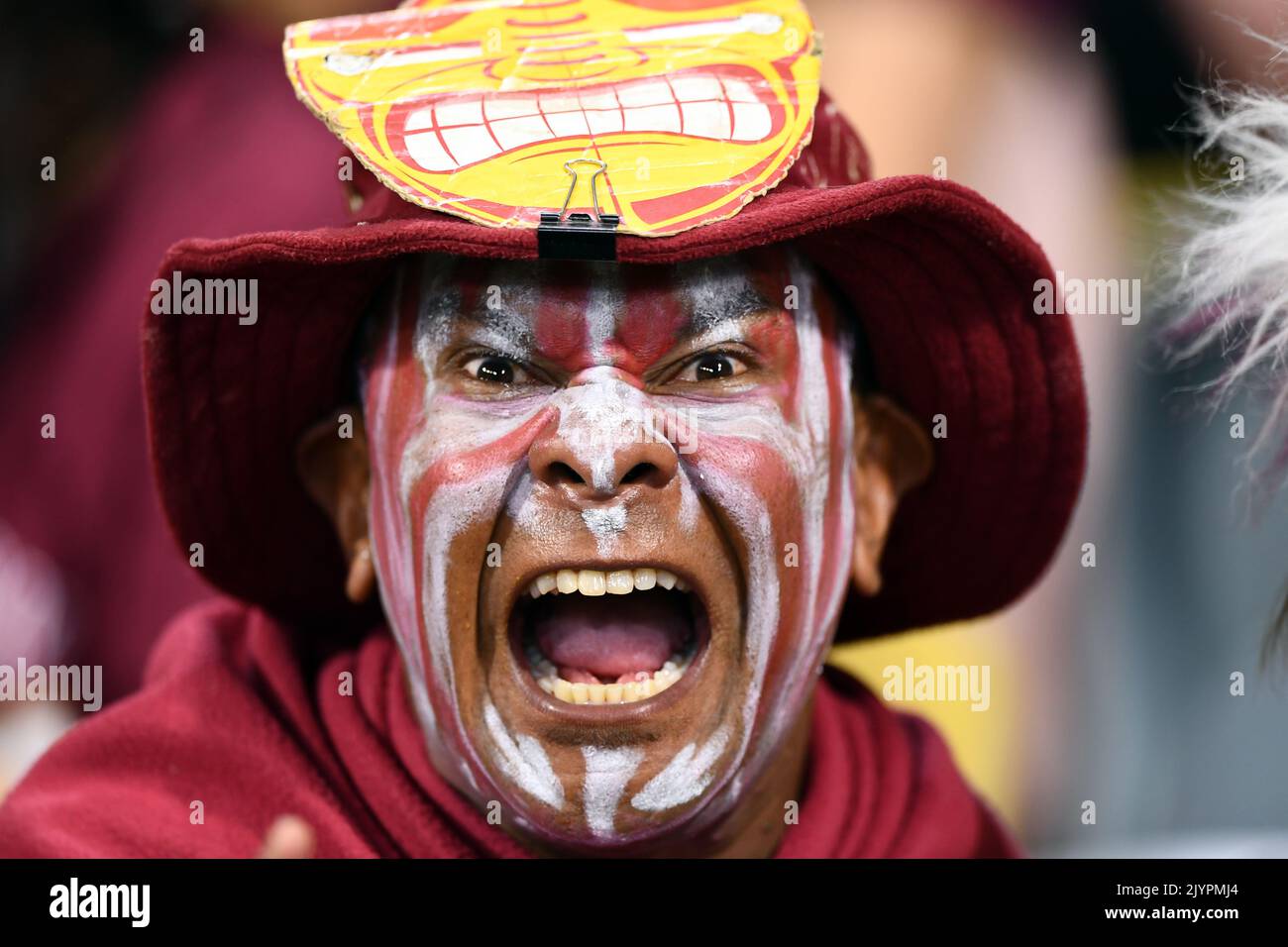 A maroons supporter is seen before Game 1 of the 2021 State of Origin ...