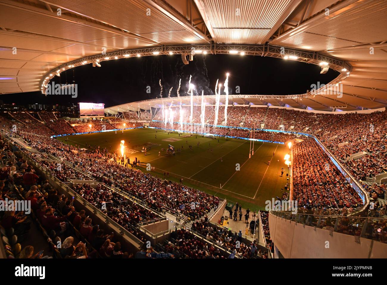 Fireworks are seen for the start of Game 1 of the 2021 State of Origin ...