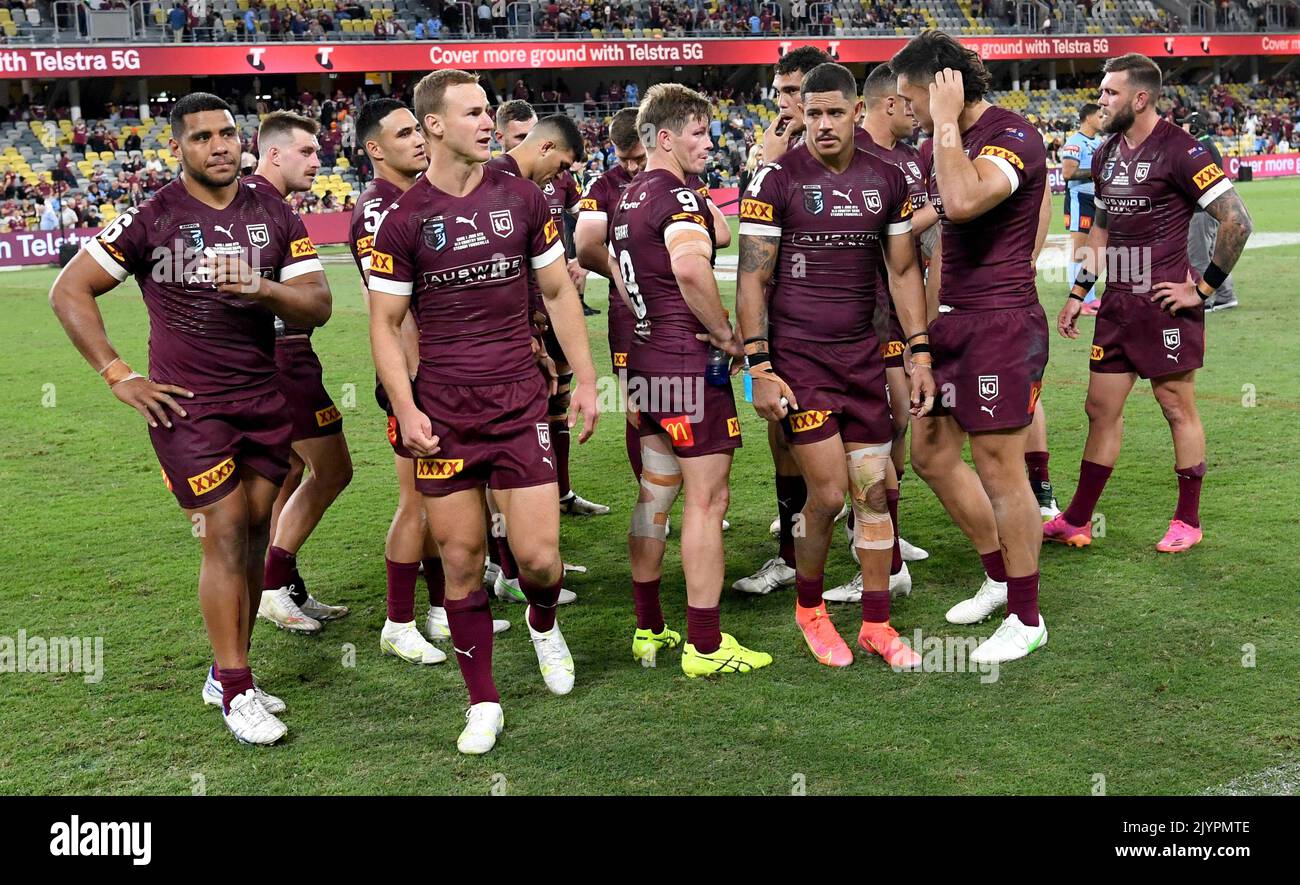 Maroons players are seen looking dejected after losing Game 1 of the ...