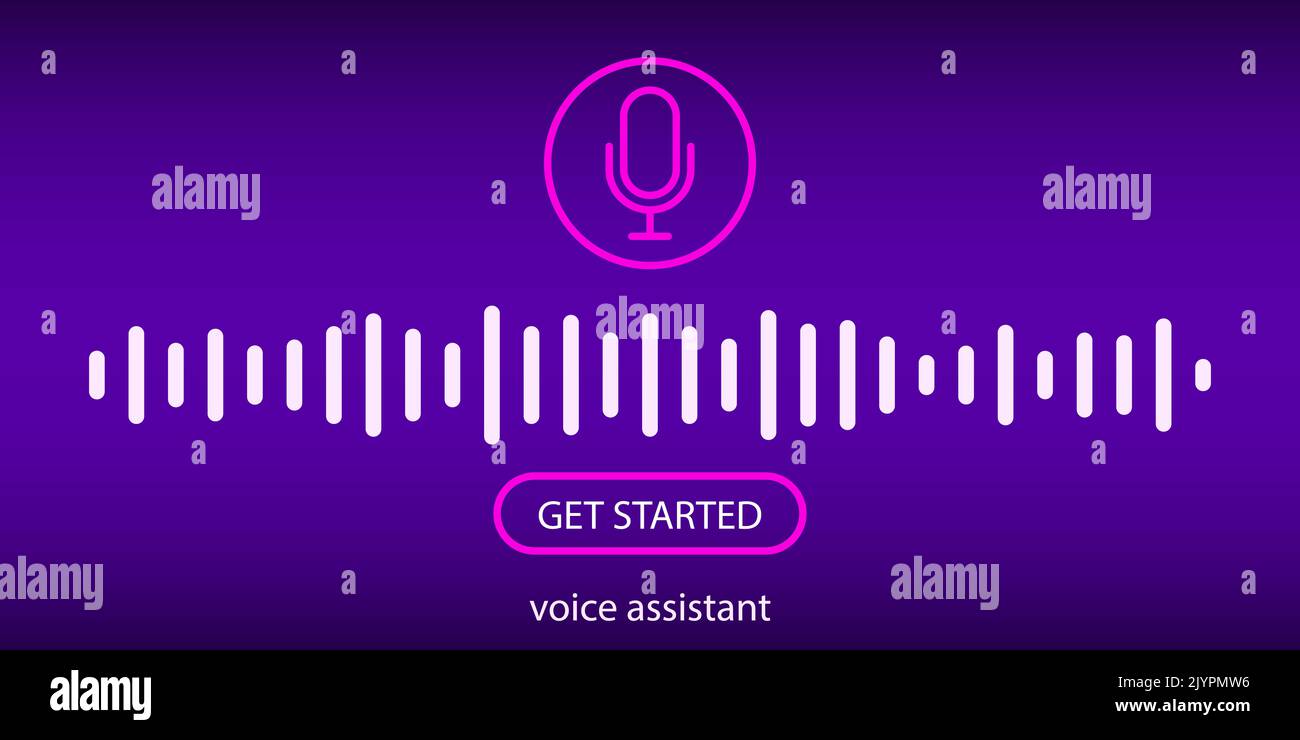 Voice assistant concept. Neural network. illustration with sound wave ...