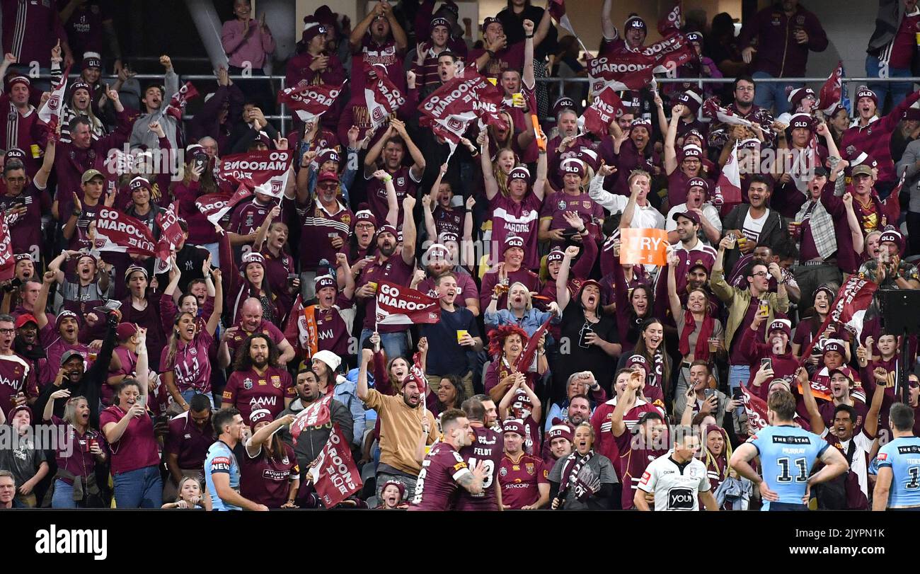 Fans are seen during Game 1 of the 2021 State of Origin series between ...